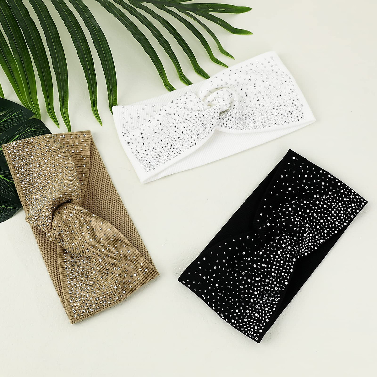 Sparkly Crystal Bling Fancy Headbands with Stretchy Elastic Head Wraps and Turban Scarf for Black Women - 3 Pcs