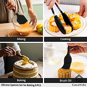 CasaVida Silicone Spatula Set One-piece Seamless High Heat Resistant Non Stick Bakery Spatula Sets Flexible BPA Free Dishwasher Safe Kitchen Utensils Bakeware Cookware Cooking Baking Mixing Black 8pcs