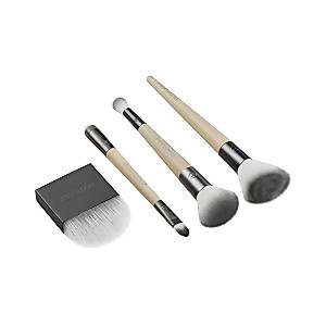 EcoTools Love Your Skin Makeup Brush Kit, with Flat Applicator, Under Eye Roller, Contact Sweep, Swirled Powder, Buffing Foundation, and Final Touch Concealer, 4 Brushes with 6 Brush Heads