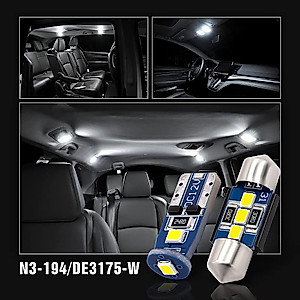 SIR IUS LED N3 DE3175 31MM 194 168 2825 Combo LED bulbs white Super Bright 300 Lumens 3030 Chipset for Japanese Car Truck Interiors Dome Map Door Courtesy License Plate Lights pack of 10