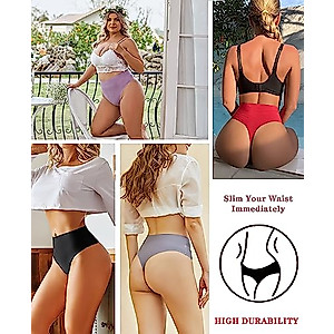 Knowyou High Waisted Thongs for Women Seamless Underwear for Women No Show Sexy Breathable Panties for Laides 6 Pack