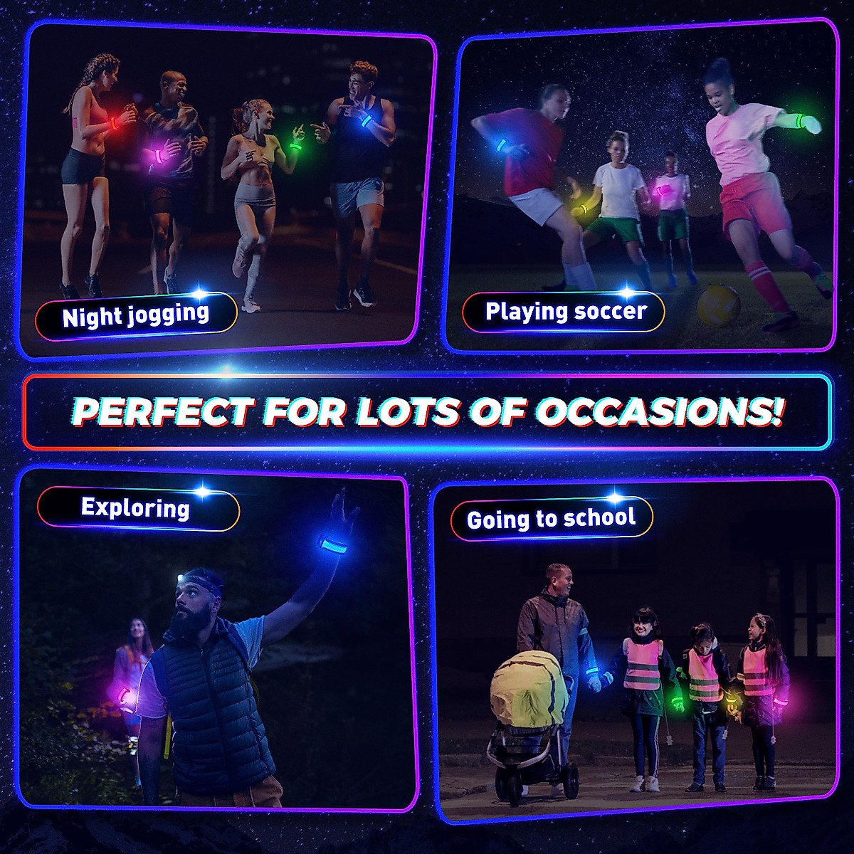 12/24 PCS Glow Bracelets, LED Bracelets for Kids and Adults, Glow in The Dark Party Supplies for Music Festival, Festival Camping, Rave Accessories, Light Up Party Favors