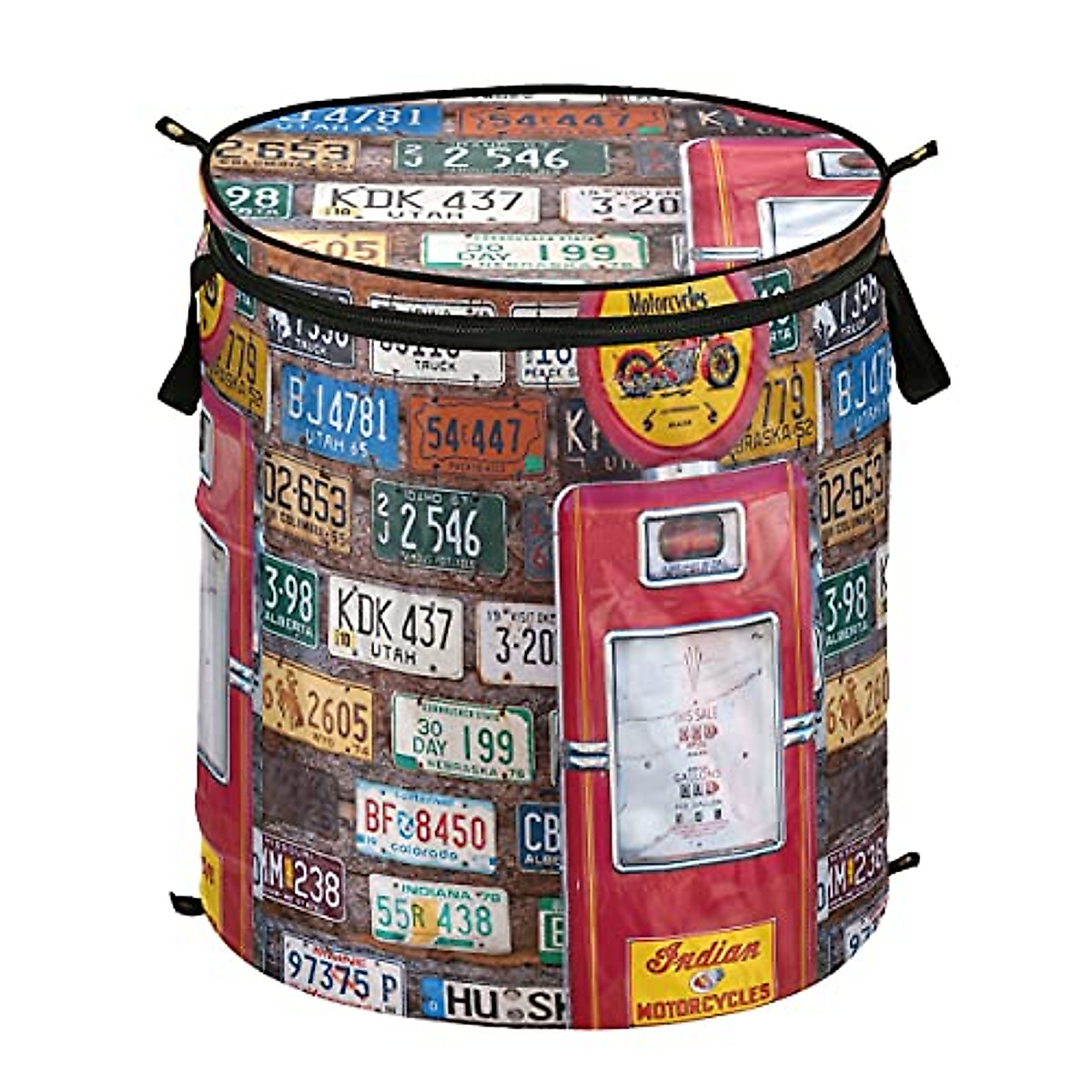 Old American License Pop Up Laundry Hamper Collapsible with Lid Dirty Clothes Hamper Laundry Basket Storage Baskets Organizer for Home, Laundry, Travel