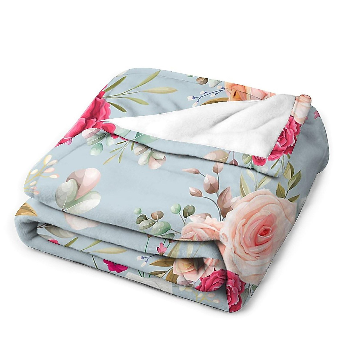 Floral Twig Theme Blanket, Bird On A Twig, Blue Background Theme Flannel Soft Blanket, Women Women Sofa Warm Blanket 60"x80"