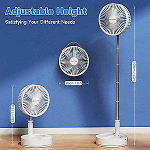 Marchpower Foldable Oscillating Standing Fan with Remote, 8" Portable Pedestal Quiet Fan with Timer, 7200mah Rechargeable USB Desk Fan for Home Bedroom Office Travel Outdoor Camping