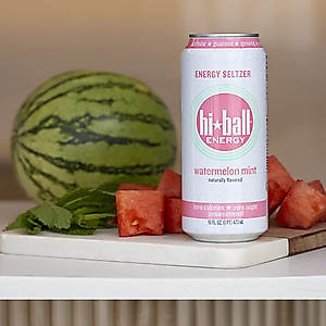 Hiball Energy Seltzer Water, Caffeinated Sparkling Water Made with Vitamin B12 and Vitamin B6, Sugar Free ,16 Fl Oz (Pack of 8), Watermelon