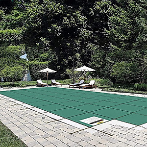 Happybuy Pool Safety Cover, Fits 16x32ft Rectangular Inground Winter Swimming Pools, with 4x8ft Center End Step, Triple Stitched, High Strength Mesh PP, Great Rain Permeability, Installation Hardware