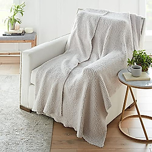 Crafted by Catherine Premier Ribbed Cozy Knit Throw Blanket 60" x 70" Inches, Soft Comfy Decorative Throw for Couch Bed Sofa Travel, Stone