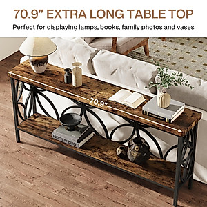 Tribesigns 70.9-Inch Narrow Sofa Table, Industrial Long Sofa Table Behind Couch, Entry Console Table with Storage for Entryway, Living Room, Foyer, Unique Design, Rustic Brown