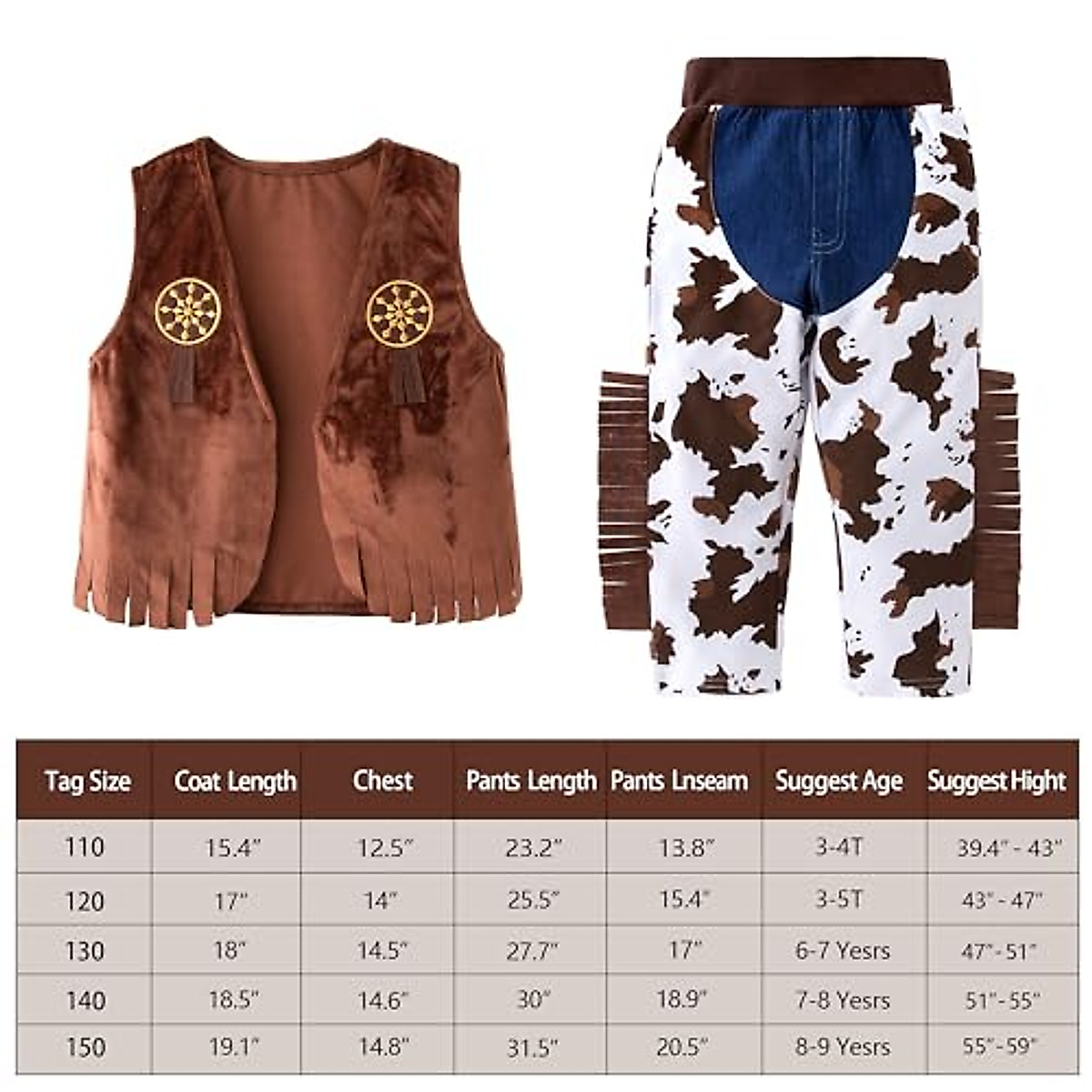 ZZIHAN Kids Cowboy Costume Chaps Vest for Boys Role Play Cowboy Cowgirl Hat Bandanas Sunglasses Dress up Accessories for Toddlers Boys Girls Birthday Party Halloween Christmas Cosplay Gift 3-5T