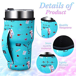 CHENGU 4 Pieces Nursing Gifts Reusable Sleeves Cup Cover Holder Tumbler Cup Drinks Sleeve with Handle for Nurse Birthday Christmas, Neoprene Insulated for 30 oz Cold Hot Beverages (Cute Style)