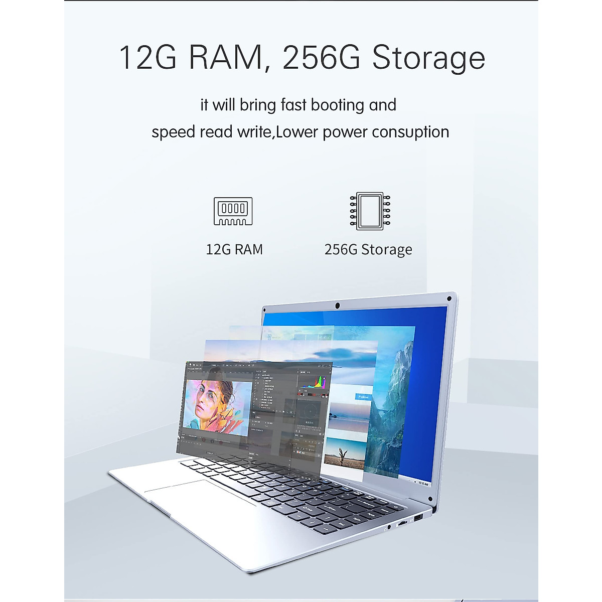 【MS 2019 Office/12GB 】 Jumper Laptop 14 Inch FHD Screen Notebook Celeron N4020（Quad core） Ultrabook 8GB RAM/256GB Dual Band WiFi Computer Lightweight and Portable (8G+256GB)