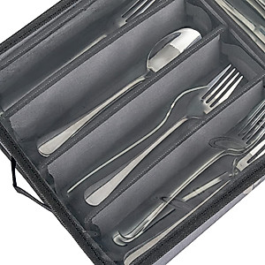 ATBAY Silverware Storage Box, flatware storage case with 5 Compartment,Double zipper;Clear Window.for Outdoors Camping RV.(1 pack)