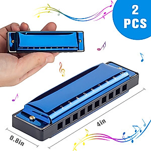 Koogel Kids Harmonica Set, Pink and Blue 10 Hole Distonic Harmonica Key of C Music Instruments for Beginners