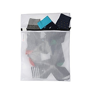 Mesh Laundry Bags - Set of 5 (2 Large, 1 Medium & 2 Premium Round Double Layer Wash Bags - White & Black) for Delicates, Reusable Face Masks, Socks, Baby Items and Laundry Travel Organization