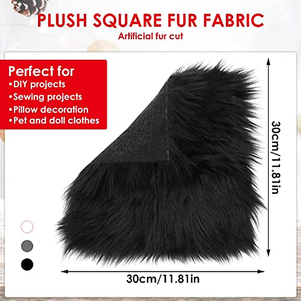 WLLHYF 8/10/12 Inches Faux Fur Rug Fabric Squares Area Rug Shaggy Fur Fabric Cuts Fluffy Fur Square Patches Plush Rug Chair Cover Seat Cushion Pad (Black, 12inch)
