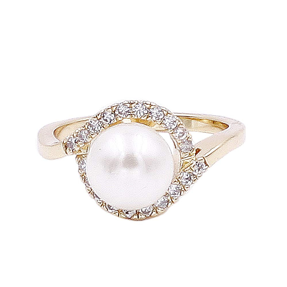 8 mm Pearl Ring AAA CZ Micro Pave Size 5-10 Wedding Jewelry (Gold, 7)