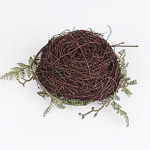 VALICLUD Artificial Bird Nest with Eggs Birds Faux Natural Rattan Twig Bird Nest House Ornament Photo Props for Home Garden Decoration