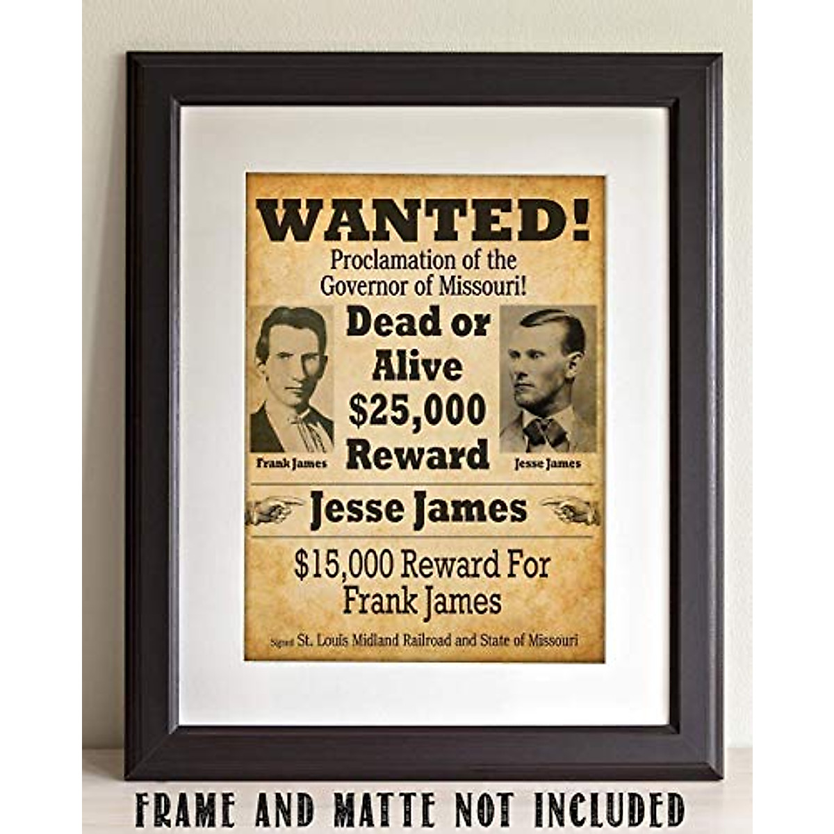 Jesse James Wanted Art Print- 11x14 Unframed Print - Makes a Great Man Cave Decor and Gift Under $15 for Westerns Fans