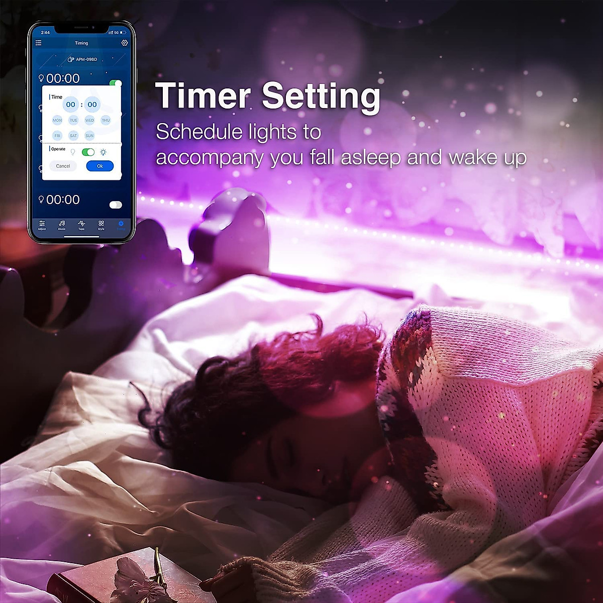 phopollo LED Strip Lights, 50ft (2Rolls of 25ft ) Bluetooth LED Lights for Bedroom, Smart APP Control, Music Sync LED Light Strip, Color Changing with Remote, Flexible Room Lighting Home Decor.