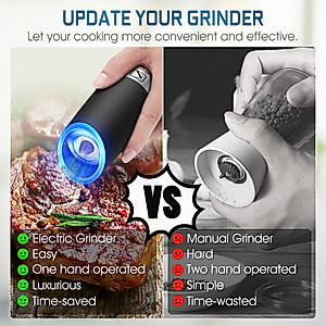 Ebaco Gravity Electric Salt and Pepper Grinder-Automatic Pepper Mill Battery Operated Grinder with LED Light, Refillable and Adjustable Coarseness(1PCS)