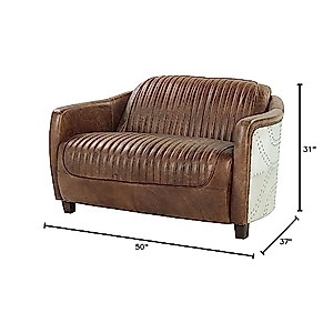 ACME FURNITURE Brancaster Retro Brown Top Grain Leather and Aluminum Loveseat