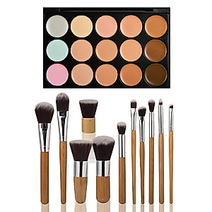 15 Colors Cosmetics Cream Contour Foundation Concealer Palette Kit with 11pcs Bamboo Brush