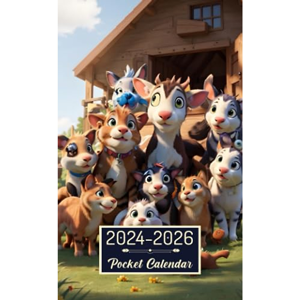 Pocket Calendar 2024-2026: Two-Year Monthly Planner for Purse , 36 Months from January 2024 to December 2026 | Funny Farm | Animals and children | New friends