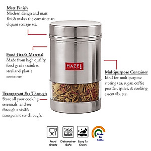 HAZEL Stainless Steel Transparent Glossy Finish See Through Container, Silver, Set of 6, 1200 Ml