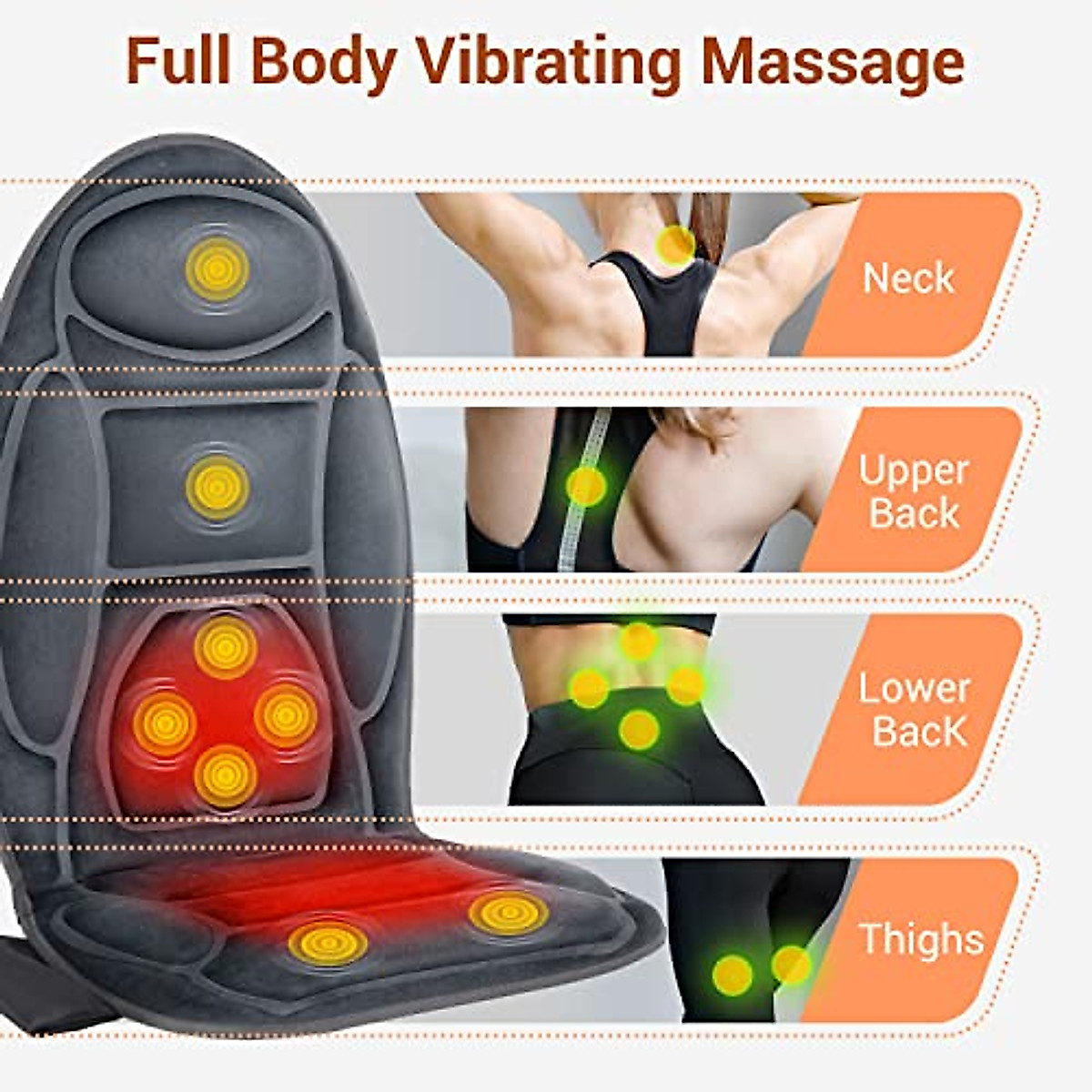 Seat Massager Massage Chair Pad with Heat, 8 Vibration Massage Nodes & 4 Massage Modes for Home Office Chair or Home Couch to Relieve Stress Fatigue for Back Shoulder and Thighs(Gray)