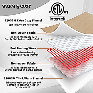 HomeMate Electric Heated Blanket Dual Controller King Size 100"x 90" Beige,5 Heating Levels Fast Heating,10 Hours Auto Off, Heat Blanket Over-Heated Protection Double Soft Flannel,ETL Certified