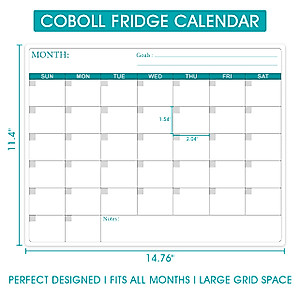 Magnetic Dry Erase Fridge Calendar - Magnetic Calendar for Refrigerator Planner, Fridge Magnetic Calendar with Six Markers, Kitchen Fridge Calendar White Board in Monthly & Weekly Set, 11.4" x 14.76"