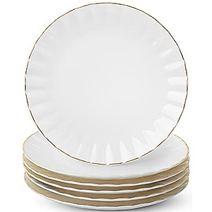 BTaT- White Dessert Plates, Set of 6, 8 inch, White Porcelain with Gold Trim, Small Plate, Small Appetizer Plates, Small White Plates, Dessert Plates Porcelain, White Plates