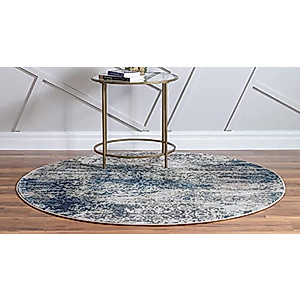 Rugs.com Gossamer Collection Rug – 5 Ft Round Navy Blue Medium Rug Perfect for Kitchens, Dining Rooms