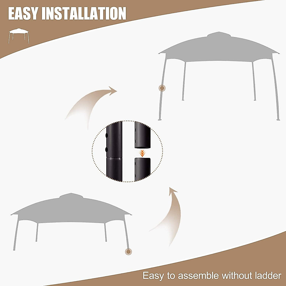 Gazebos for Patios with 4 Sand Bags, Outdoor Gazebo Tent with Netting Screen Walls, Heavy Duty Gazebo Canopy with 120 Square Feet of Shade for Garden, Backyard Deck, and Lawns (Khaki)