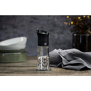CrushGrind Kala Salt, Pepper, Herb or Spice Grinder - Fully adjustable - Glass (6.69 inches / Black Plastic)