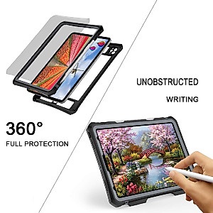 Transy for iPad Pro 11 Case - Black Waterproof Case for iPad Pro 11 Inch 2020 2021 2022 New Clear Full Body Protection Bumper Case Shockproof Dustproof with Ring Stand Strap Built in Pen Holder