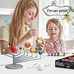 Solar System Model Kit DIY Space Toy 8 Planets for Kids Solar System Toys 3D Space Planet Art & Craft Educational Toys with Painted Brush & Paints Birthday Gifts for Boys & Girls