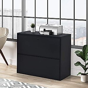 EBTOOLS Lateral File Cabinet, 2-Drawer Filing Cabinet with Lock Modular Stacking Storage Box for Home Office Files Storage Organizer Black 35.43" x 15.74" x 29.92"