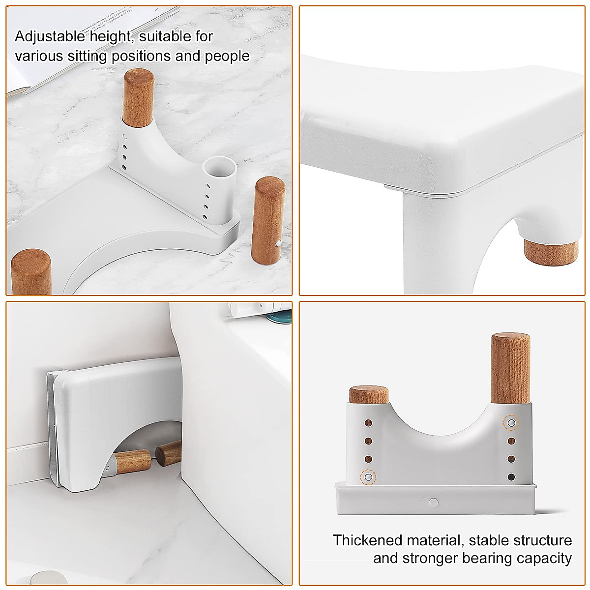 Squatting Toilet Stool, Adjustive 6 Inch to 8 Inch Potty Bathroom Poop Stool for Adults and Children, Reinforced Non-Slip Wooden Stool Foot, Wood Color