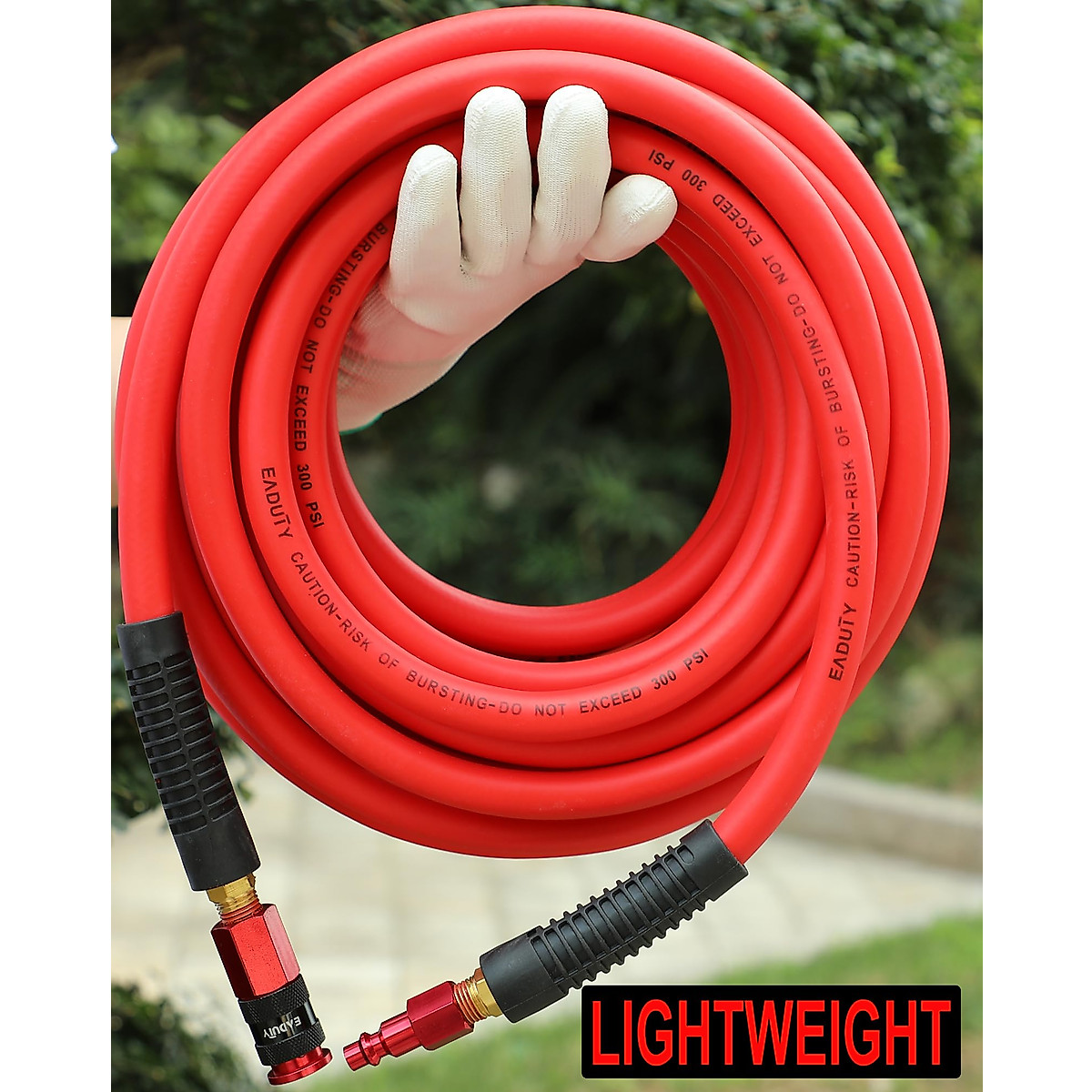 EADUTY Hybrid Air Hose 1/4 In. x 25 ft, Lightweight, Flexible, Durable Air Compressor Hose with Aluminum Universal Quick Coupler and Industrial Plug, Red