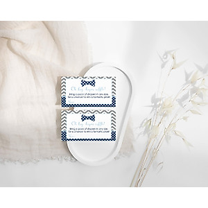 Paper Clever Party Bow Tie Baby Shower Invitation Bundle with Blank Invites with Envelopes for Boys, Diaper Raffle Insert Bring a Book Cards Set (25 of Each) Little Man Theme Blue and Grey