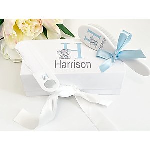 Personalized Baby Gift Boys, Baby Brush & Comb Set, Elephant Baby Gift, Baby Gifts for Newborn Boys.
