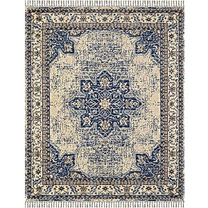LUXE WEAVERS Otika 8693 Modern Oriental Premium Blue Area Rug 8x10, Geometric Fringe Rug