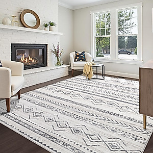 Karlliu Area Rug 8x10 Rugs for Living Room Washable Large Soft Neutral Boho Moroccan Carpet Non Slip Stain Resistant Indoor Floor Carpets for Farmhouse Bedroom Apartment Home Office Decor - Grey