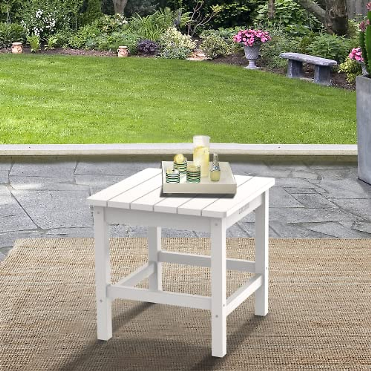 Cecarol Adirondack Side Table, 19.6" Square Oversized Outdoor Side Table, Fade-Resistant and Weather Resistant End Table, Poly Resin Worry-Free Plastic Table for Porch, Patio, Seaside, White-OST01
