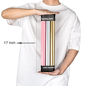 MAYPLUSS Wrapping Paper Roll - Mini Roll - 17.3 inch X 120 inch Per roll - Solid Matte Pink/Silver/Golden Design (43.2 sq.ft.ttl)