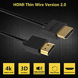 Pasow 4K HDMI Cable Ultra Thin Male to Male 36AWG High Speed Slim Cable (1.5FT/0.5M)