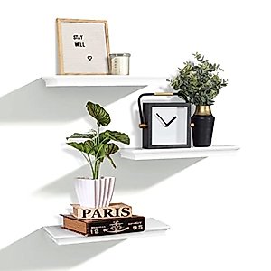 AHDECOR White Floating Shelves, Wall Shelves with Invisible Brackets and Crown Molding Design Decorative for Bedroom, Bathroom, Living Room and Kitchen, Set of 3
