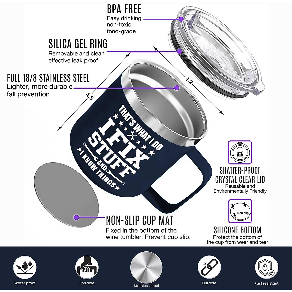 AMAZPRINTS Gifts for Men, Grandpa, Him from Daughter, Son - Dad Birthday Gift Ideas - Dad Gifts for Fathers Day - Men Mug 14oz, Navy Insulated Stainless Steel